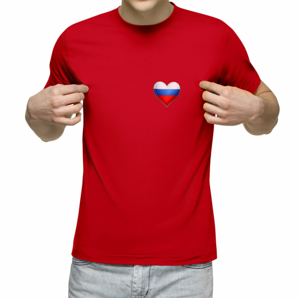 Мужская футболка «Россия в моём сердце» (красный, L)