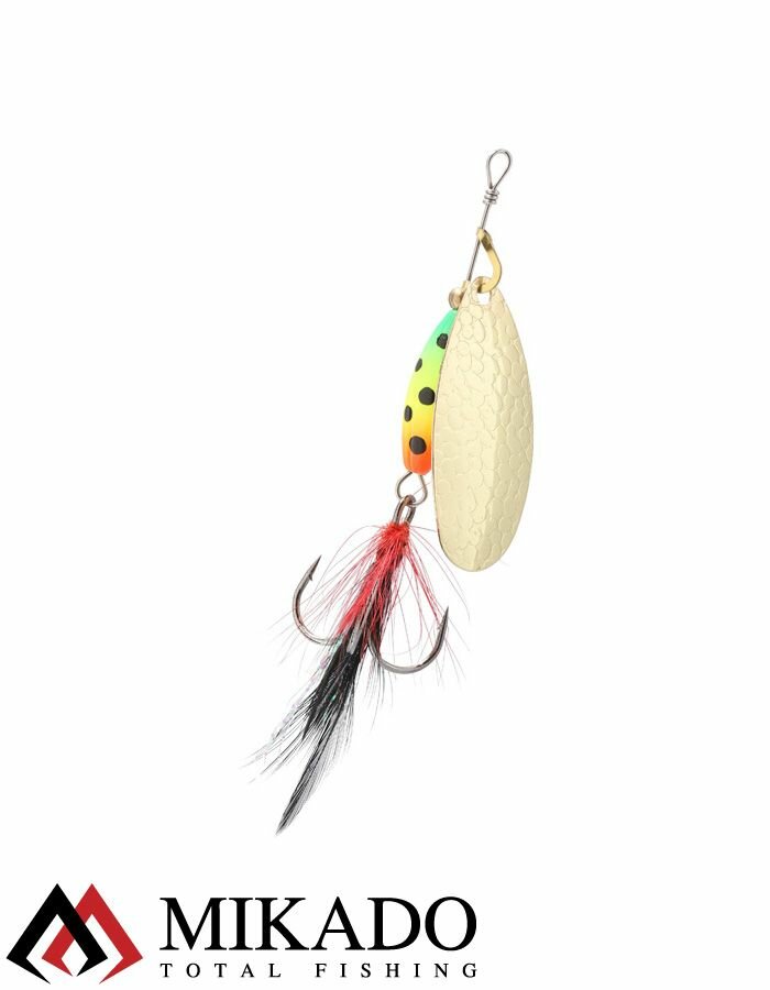 Блесна вращающаяся с кисточкой Mikado M-GRUB № 4, 13 г, GOLD/FIRETIGER