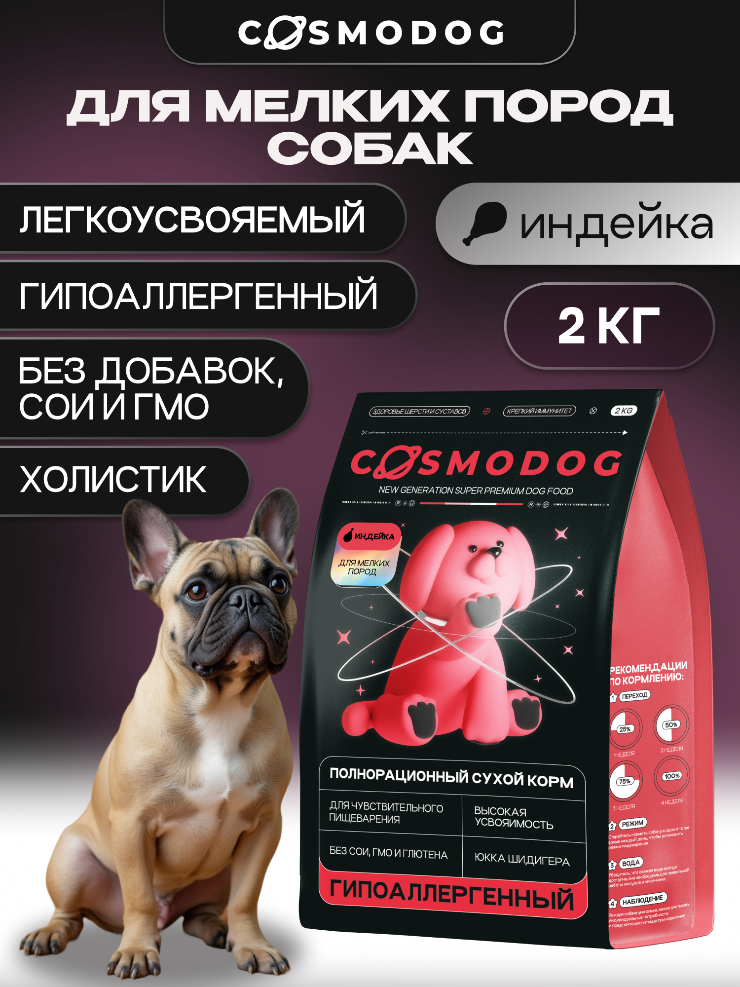 Корм для собак сухой Cosmodog от Cosmopet для мелких пород с индейкой 2 кг гипоаллергенный холистик супер премиум-класса