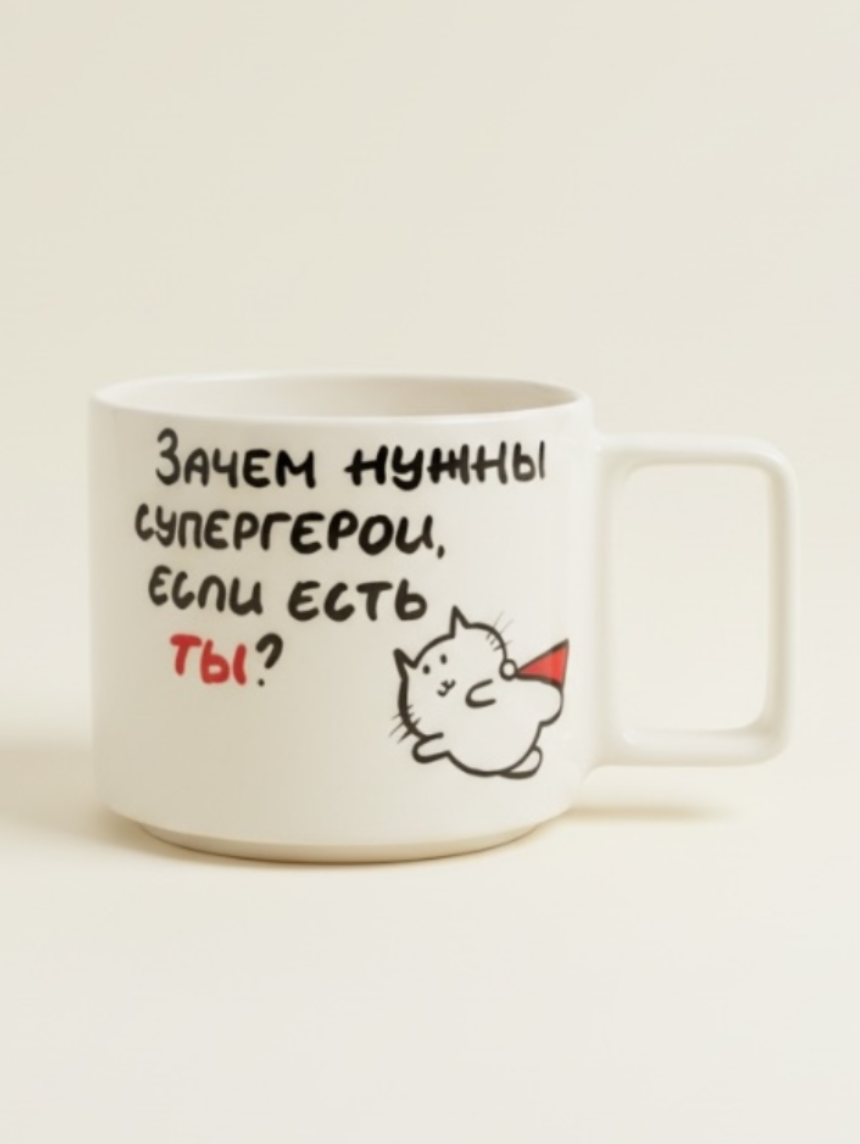 Кружка ручной работы руки В глине «Зачем нужны супергерои», белая, керамика, 350 мл