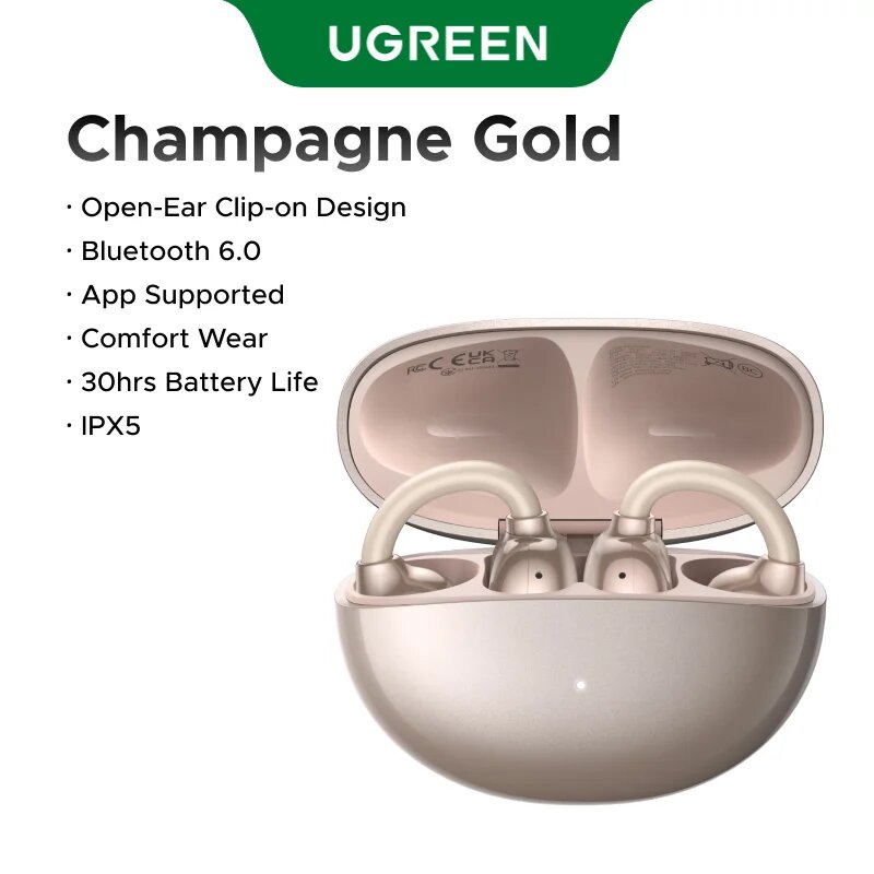 Беспроводные наушники UGREEN Champagne Gold, Bluetooth 6.0, 30ч