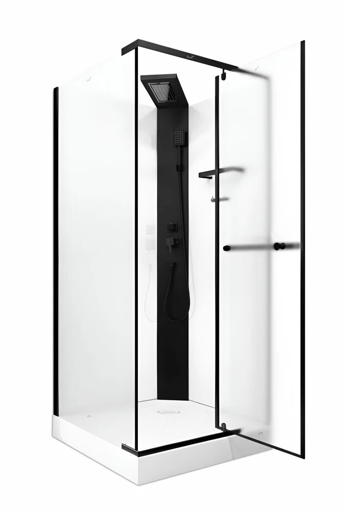 Душевая кабина Ceruttispa Mimi 90BF низкий поддон, стеклянная, 90x90, открытая (без крыши), квадратная, с распашной дверью, с матовым стеклом, без гидромассажа, с функцией тропический душ