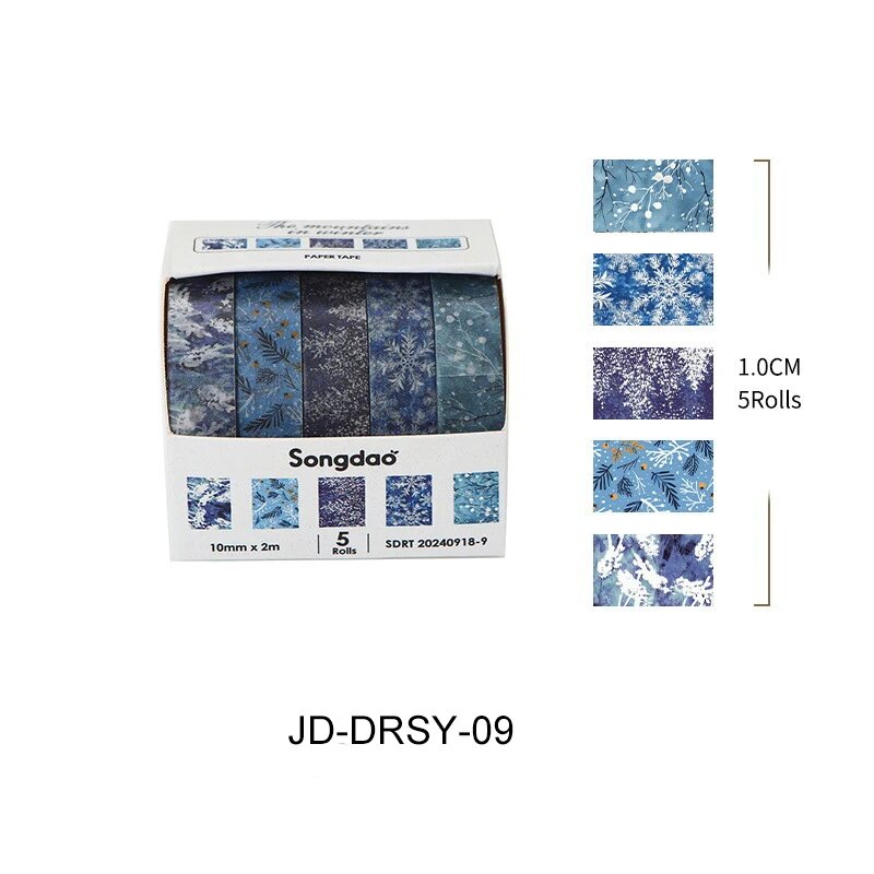 Винтажная клейкая лента "Зимние горы", набор из 5 рулонов JD-DRSY-09
