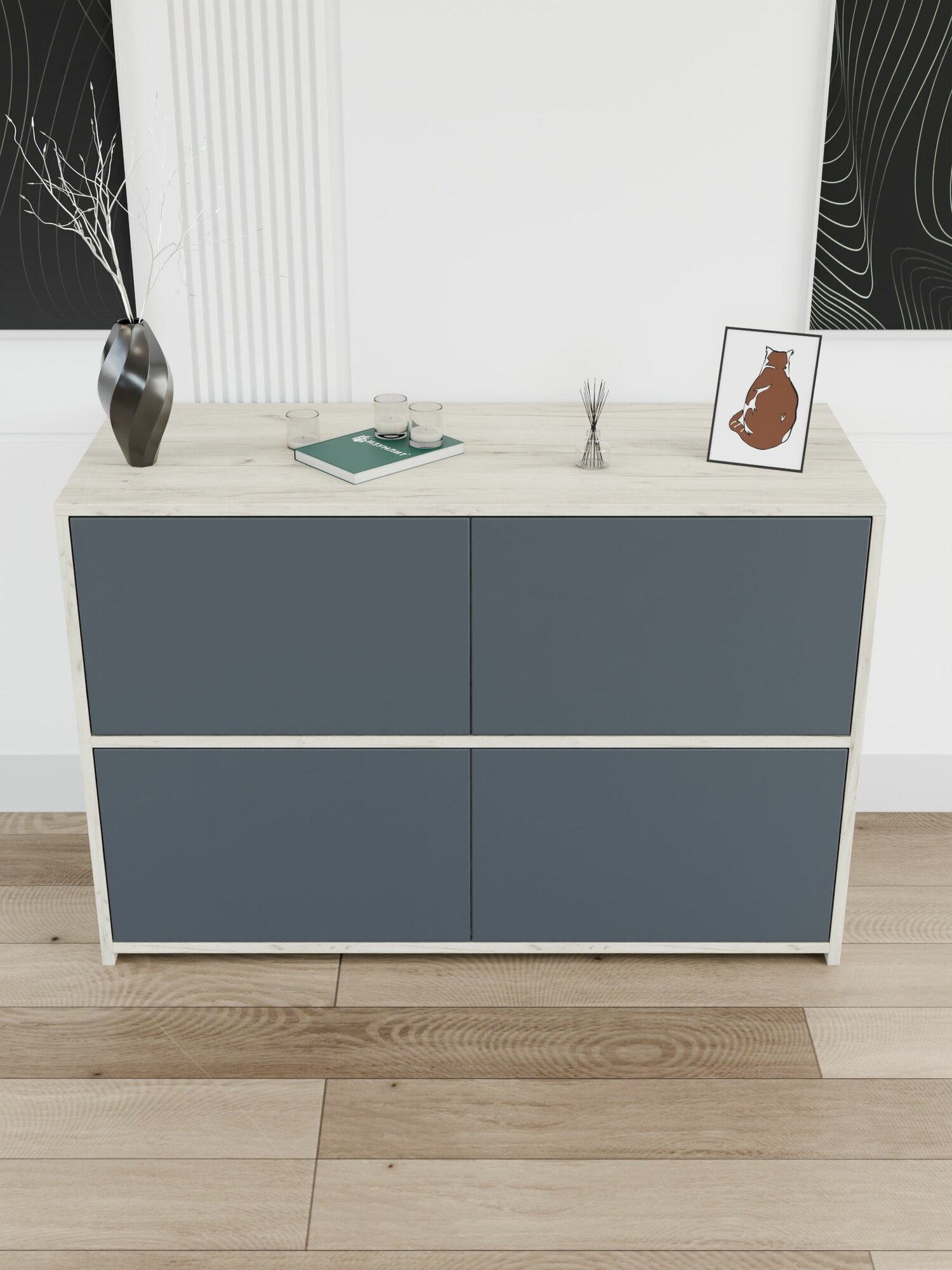 Изумлит Комод для белья и одежды Каллисто 100х66.8х40 см, дуб крафт белый/графит