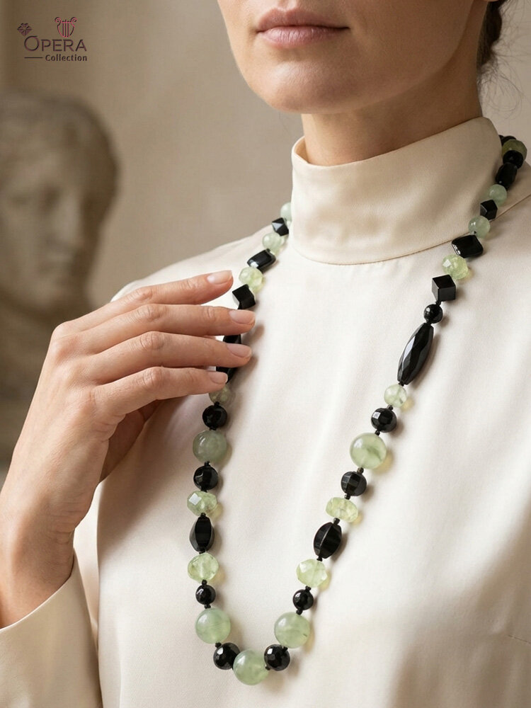 Бусы, оникс, пренит, агат