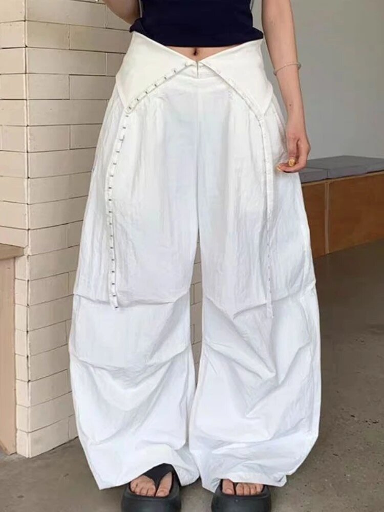 HOUZHOU Винтажные карго брюки женские полиэстер хлопок Белый, S, White