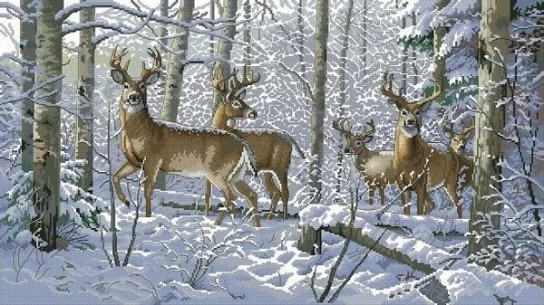 Наборы для вышивки крестом "Снежные горы олень" 16CT White Canvas