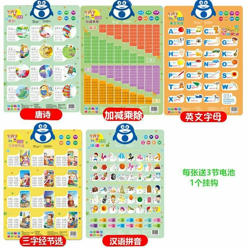Детские таблицы сложения, вычитания, умножения и деления со звуком, настенная таблица умножения, материалы для раннего обучения фонетике и произношению.