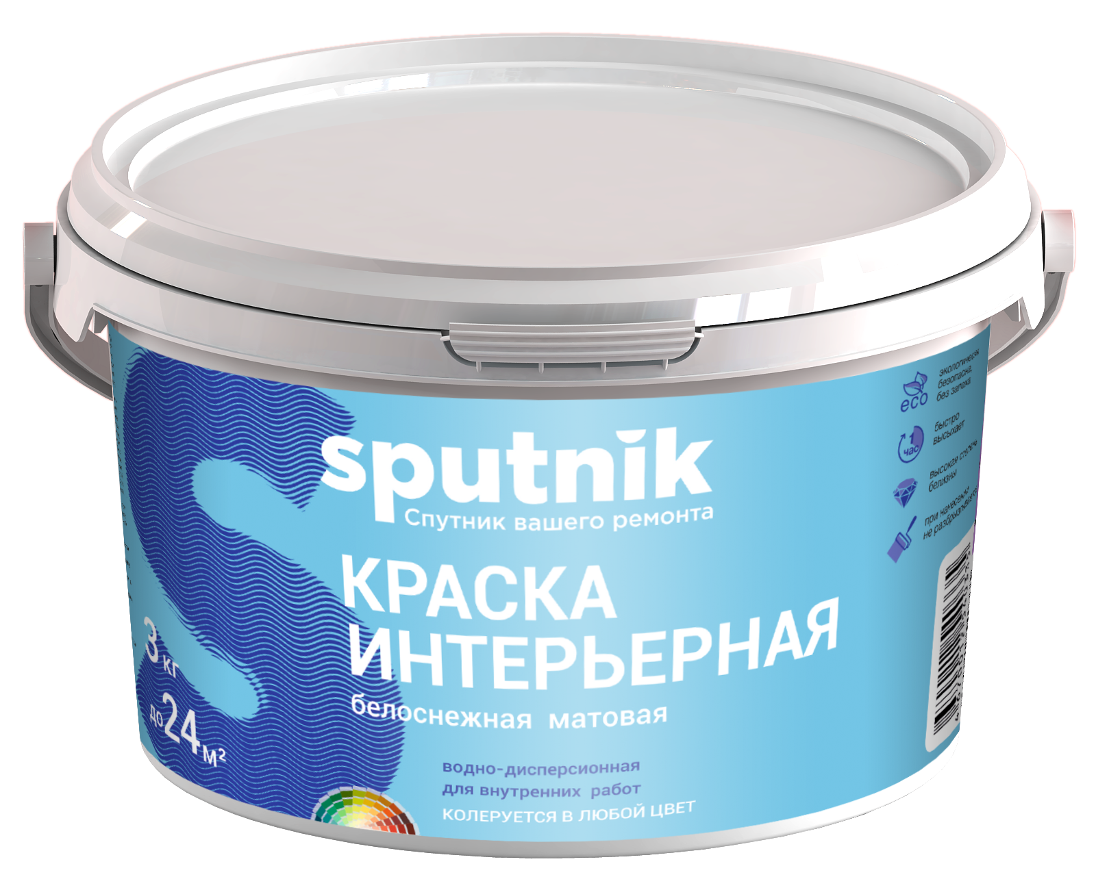 Краска интерьерная для стен белая акриловая - 3 кг.