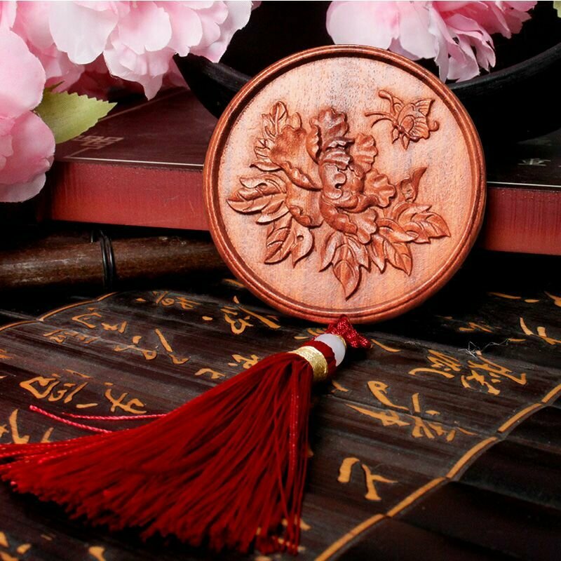 Подарок в китайском стиле: портативное зеркало для макияжа из зеленого сандалового дерева, антикварное резное круглое зеркало из массива дерева для иностранцев.