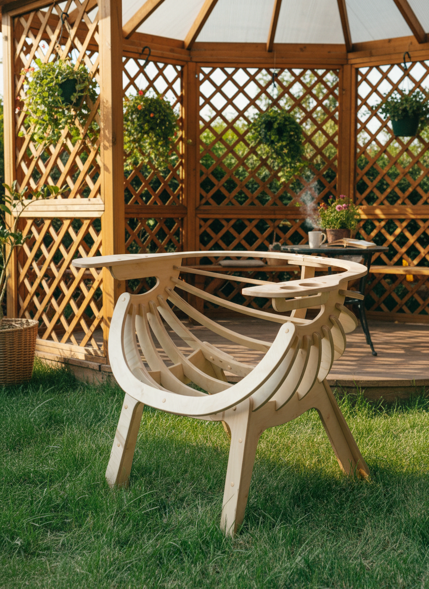 Садовое кресло "ракушка XXL" для отдыха на даче, шлифованное, без подушки