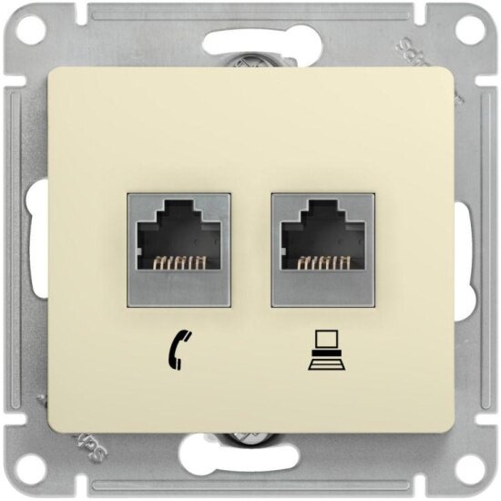 Розетка Systeme Electric (schneider Electric) SCHNEIDER ELECTRIC GLOSSA двойная RJ11+RJ45, кат.5E SE, бежевый, GSL000285