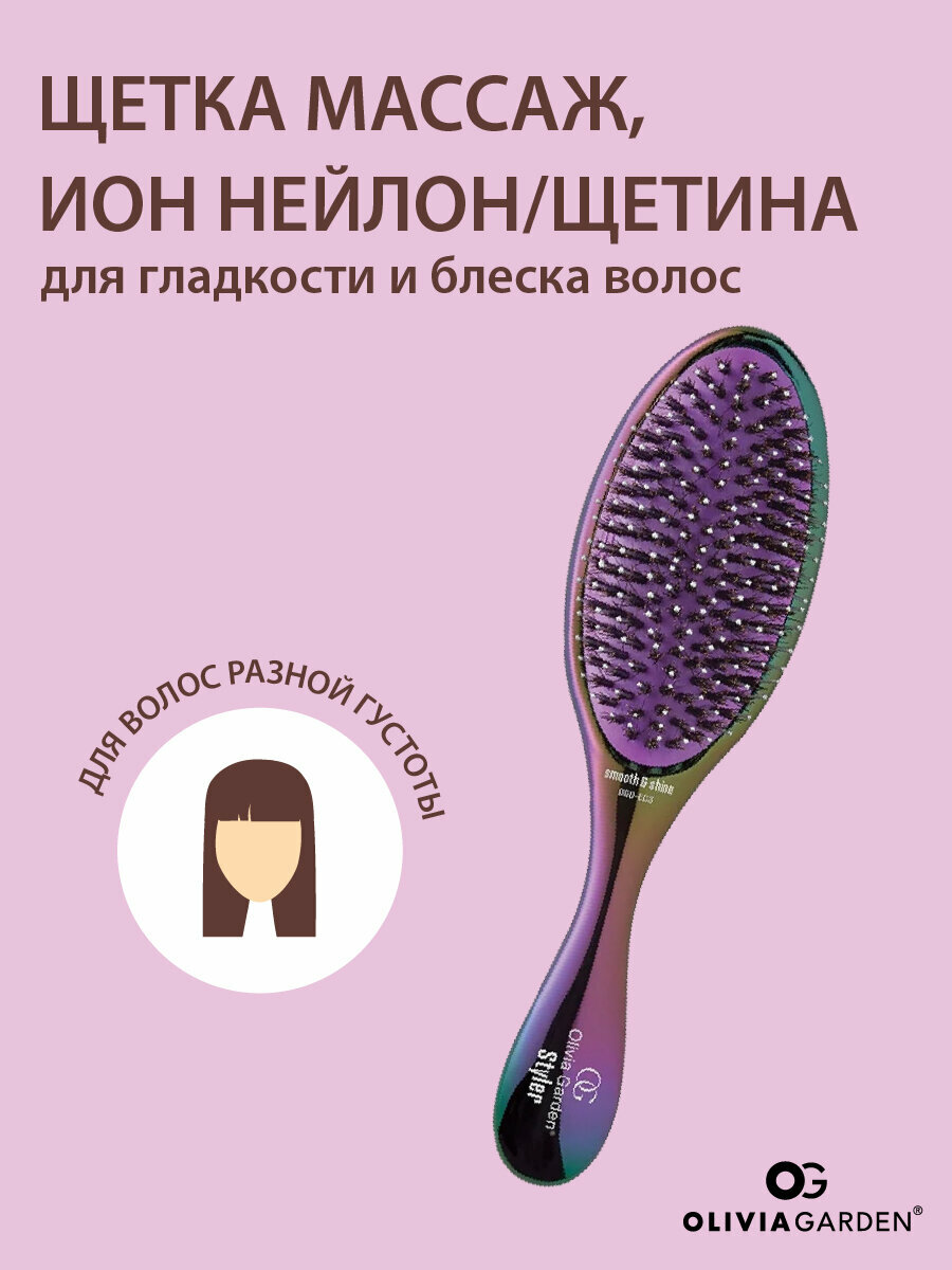 Щетка Olivia Garden массажная для гладкости и блеска волос, нейлон/щетина