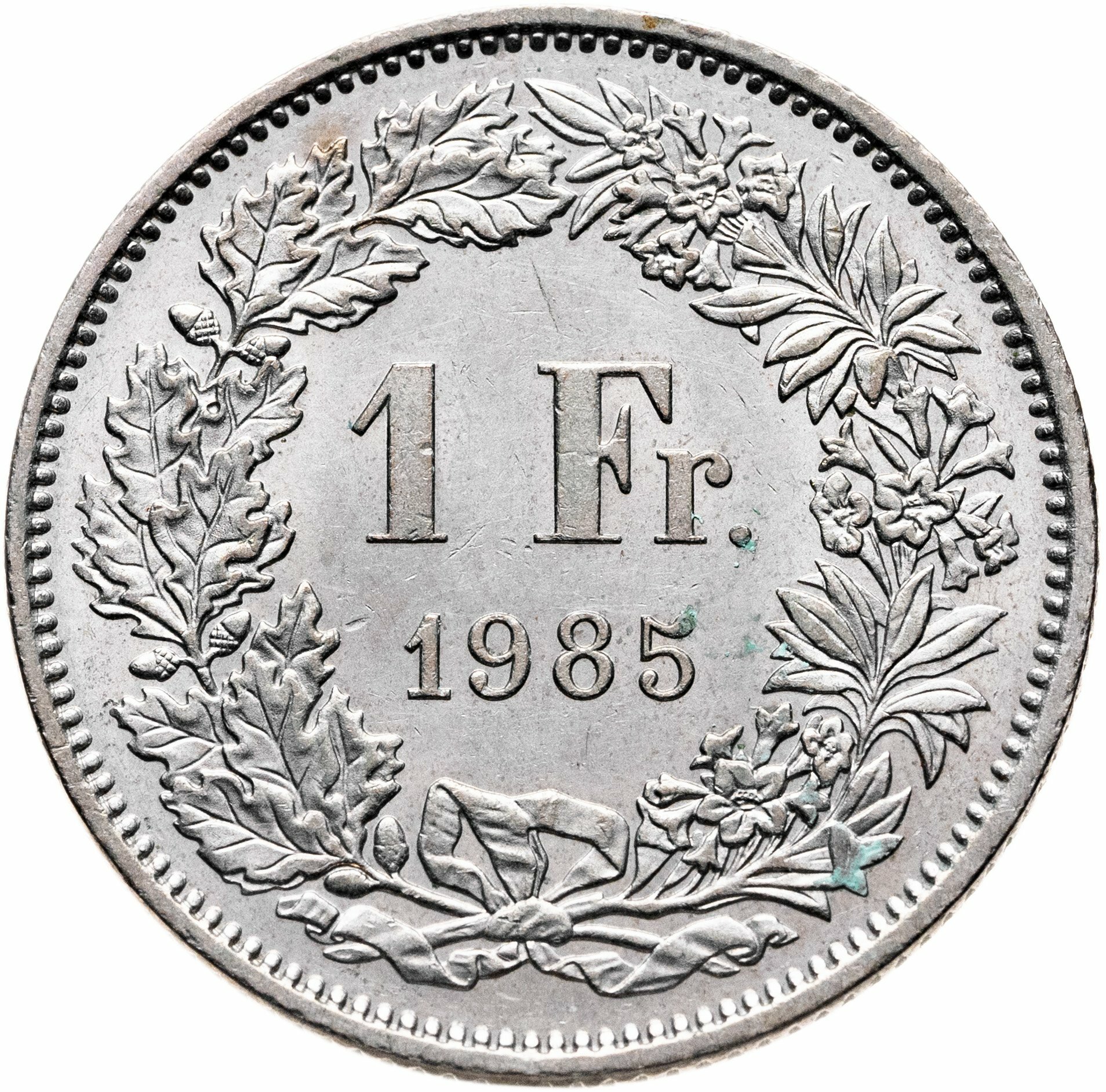 Швейцария 1 франк franc 1985, Мельхиор медь-никель, в сохранности XF-AU