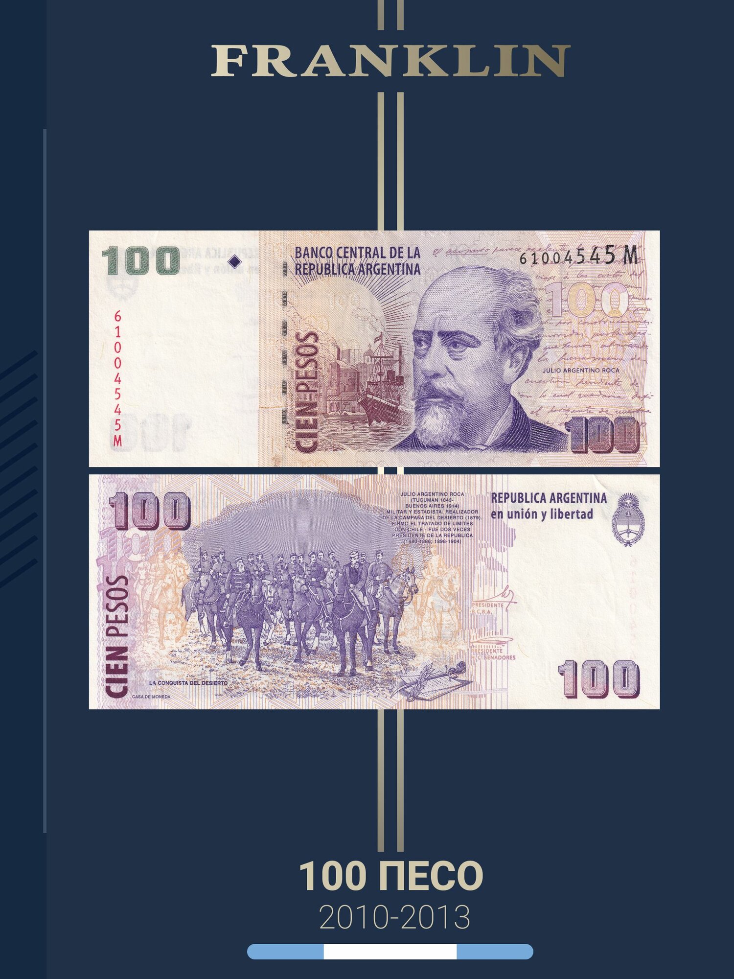 Банкнота Аргентина 100 песо 2010-2013 год (XF) Pick 357