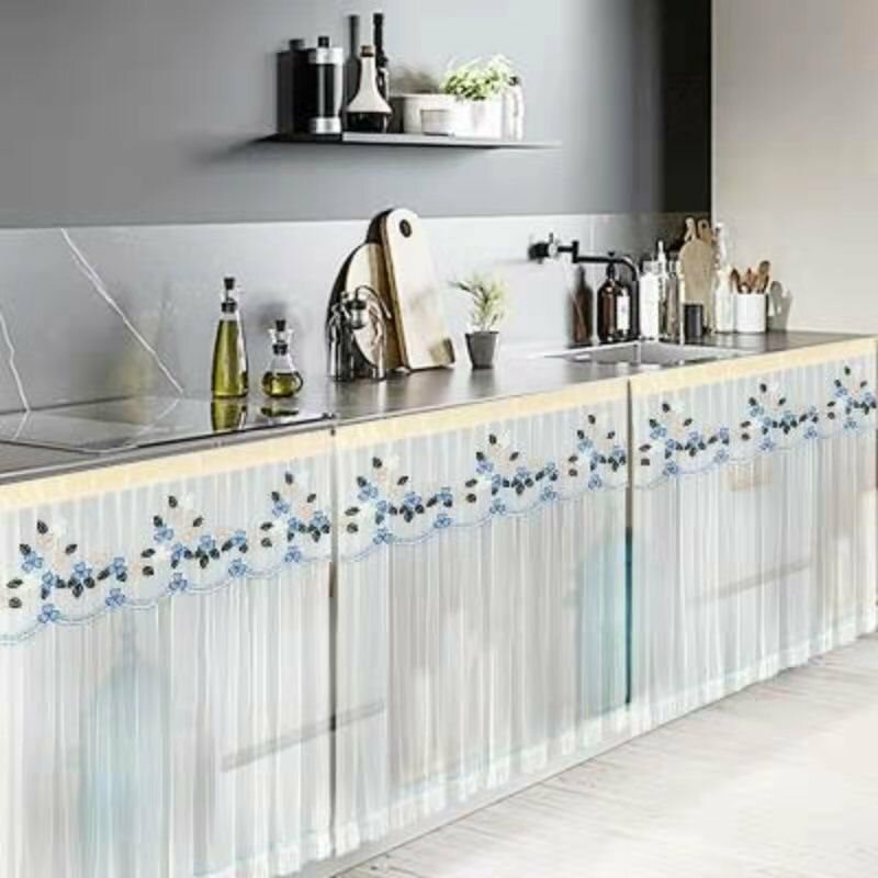 Шторка для кухонного шкафа, декоративная шторка из кружева без сверления, шторка под стол для защиты от мусора, шторка для радиатора на липучке.