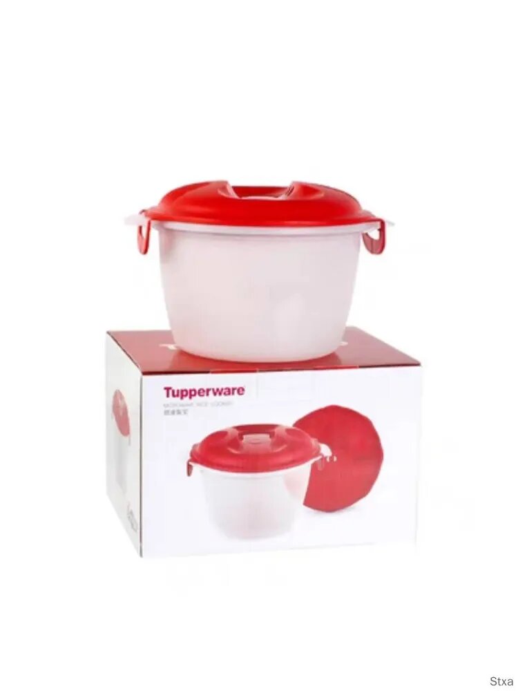 Tupperware Контейнер пищевой для СВЧ белый и красный с крышкой для еды 356г