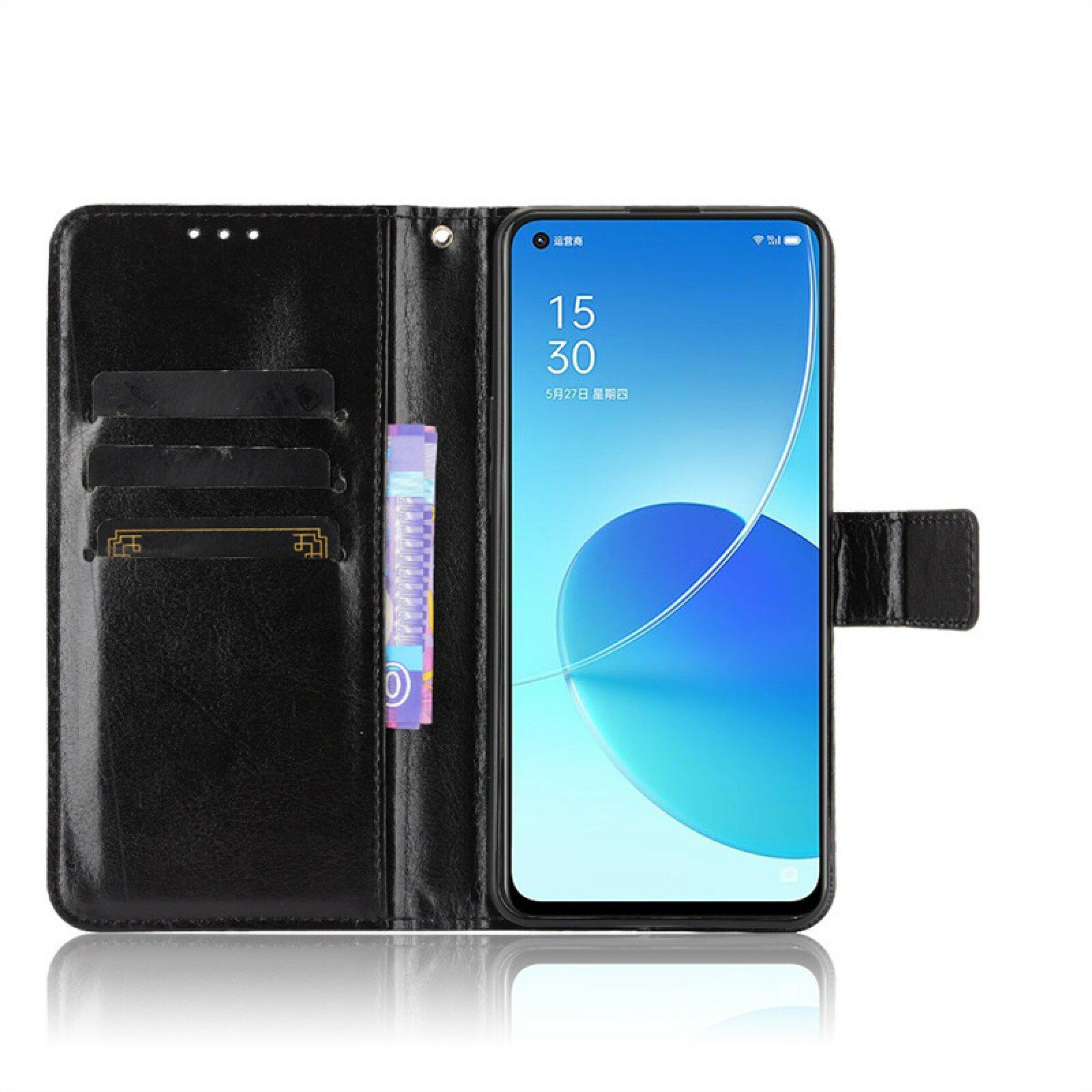 Чехол-книжка MyPads Porta Biglietti для Oppo Reno 6 Pro из эко-кожи с подставкой и визитницей, черный