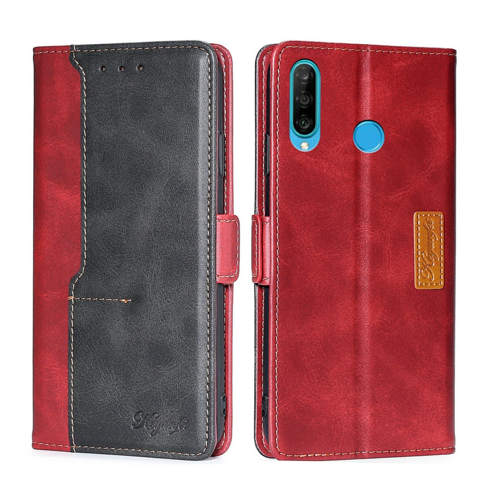 Чехол-книжка MyPads для Huawei P30 Lite и Honor 20S с магнитным замком, черно-красный