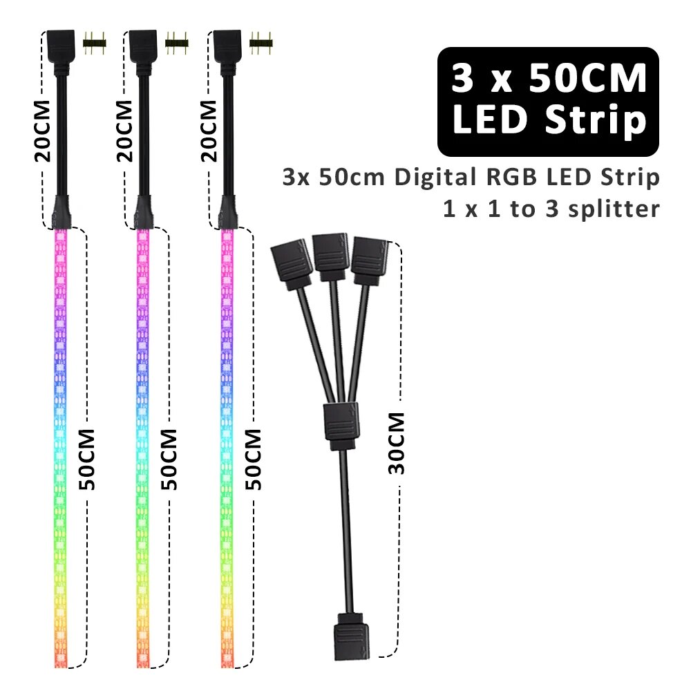 WeeTisa Светодиодная лента WS2812B 5V ARGB 60LED/м для ASUS Aura Sync 3X 0.5M, IP30 Nonwaterproof