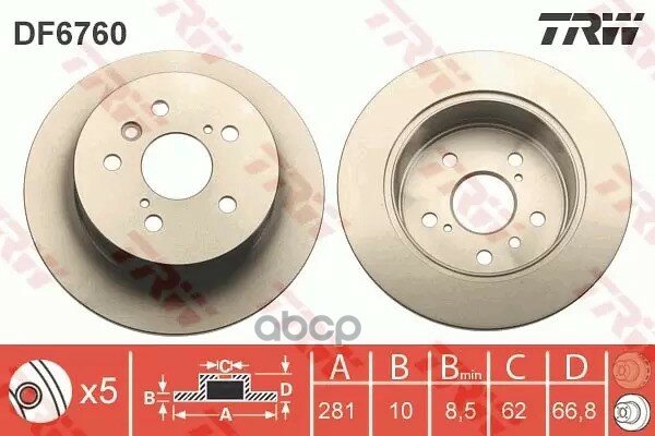 Диск тормозной TOYOTA CAMRY V50 11-/LEXUS ES 12-18 задний TRW арт. DF6760
