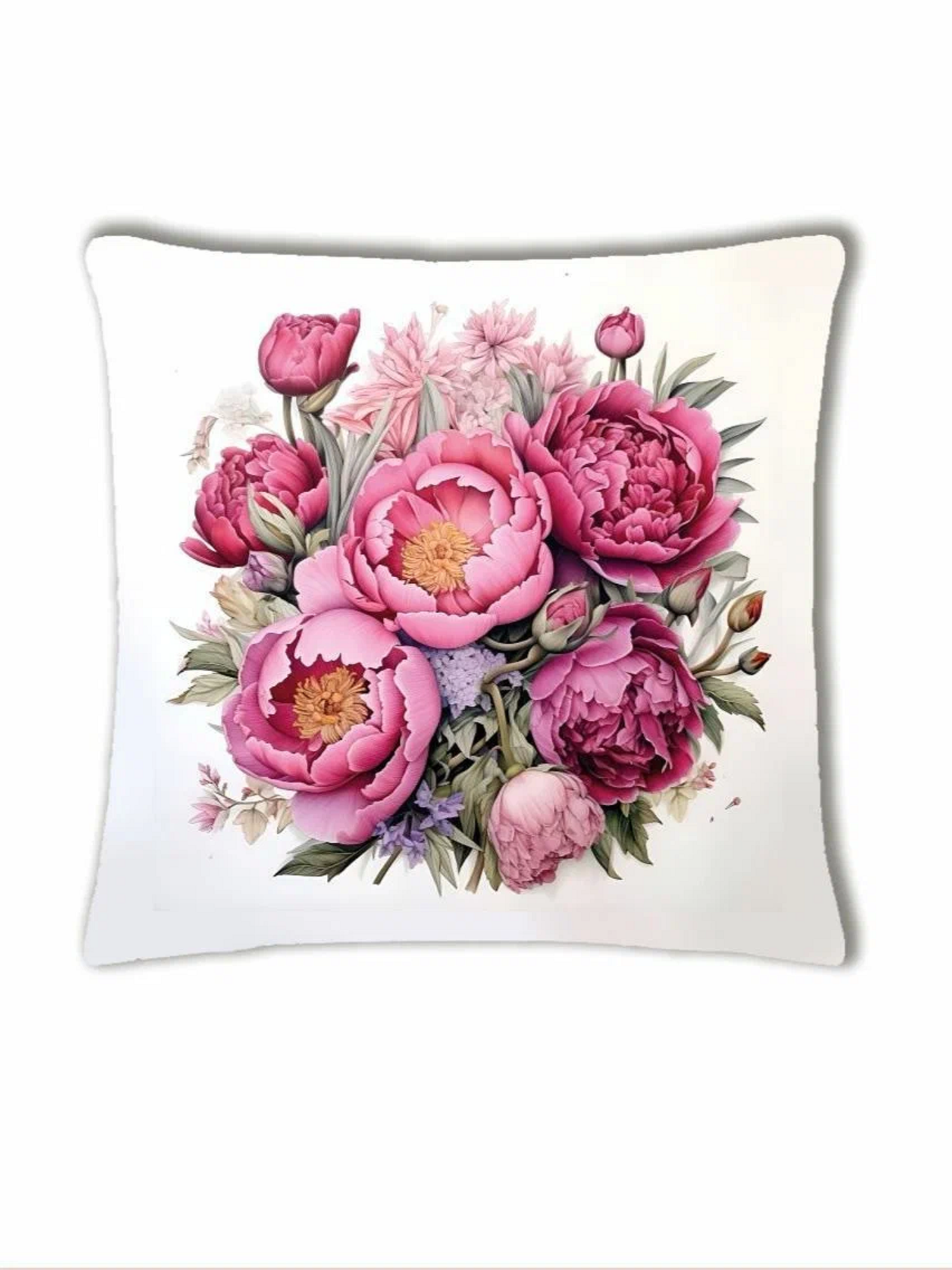Чехол для подушки Розовые пионы на белом 40х40 велюр