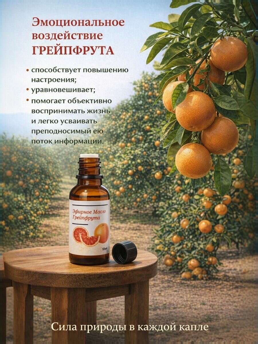Эфирное масло Грейпфрут 100 % ,10 мл, флакон темное стекло с капельницей — фото 1