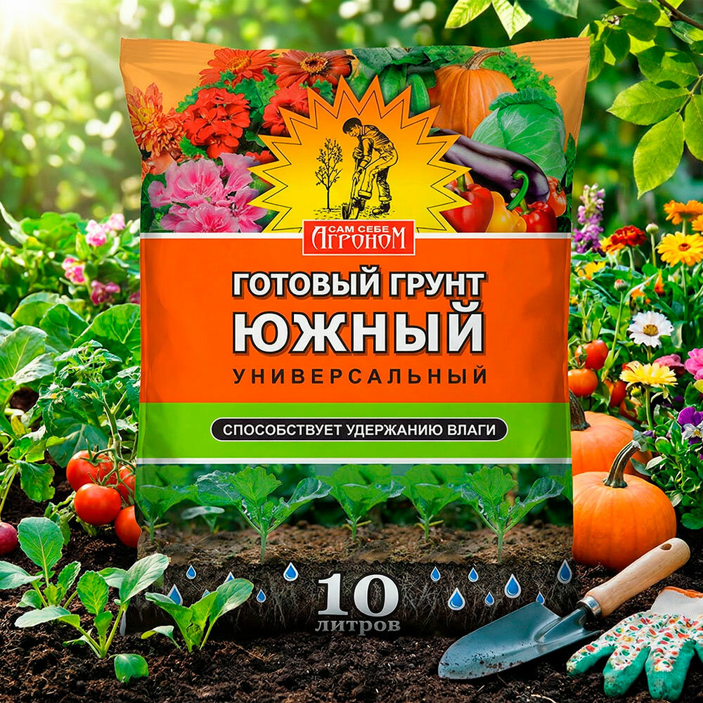 Грунт готовый универсальный "Южный" 10 л, серия "Сам себе агроном", удержание влаги