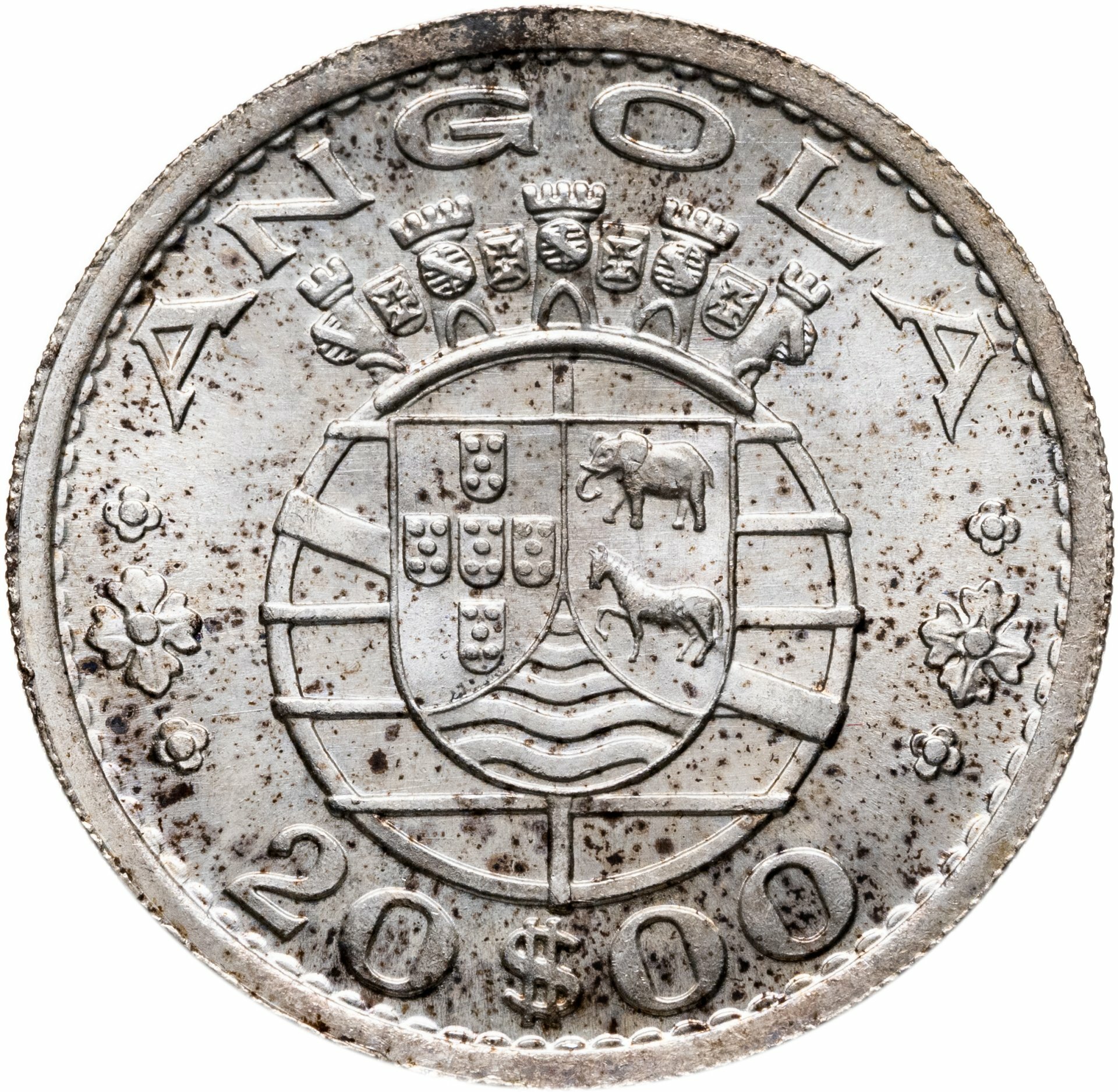 Ангола 20 эскудо escudos 1952, Серебро 720, в сохранности AU-UNC