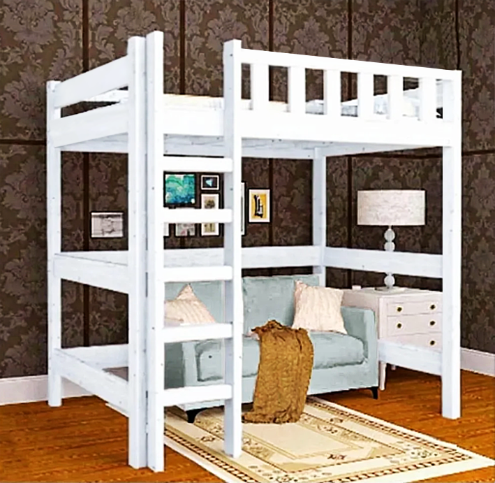 Кровать-чердак остин №1 90х190 белая из массива сосны с ортопедическим дном