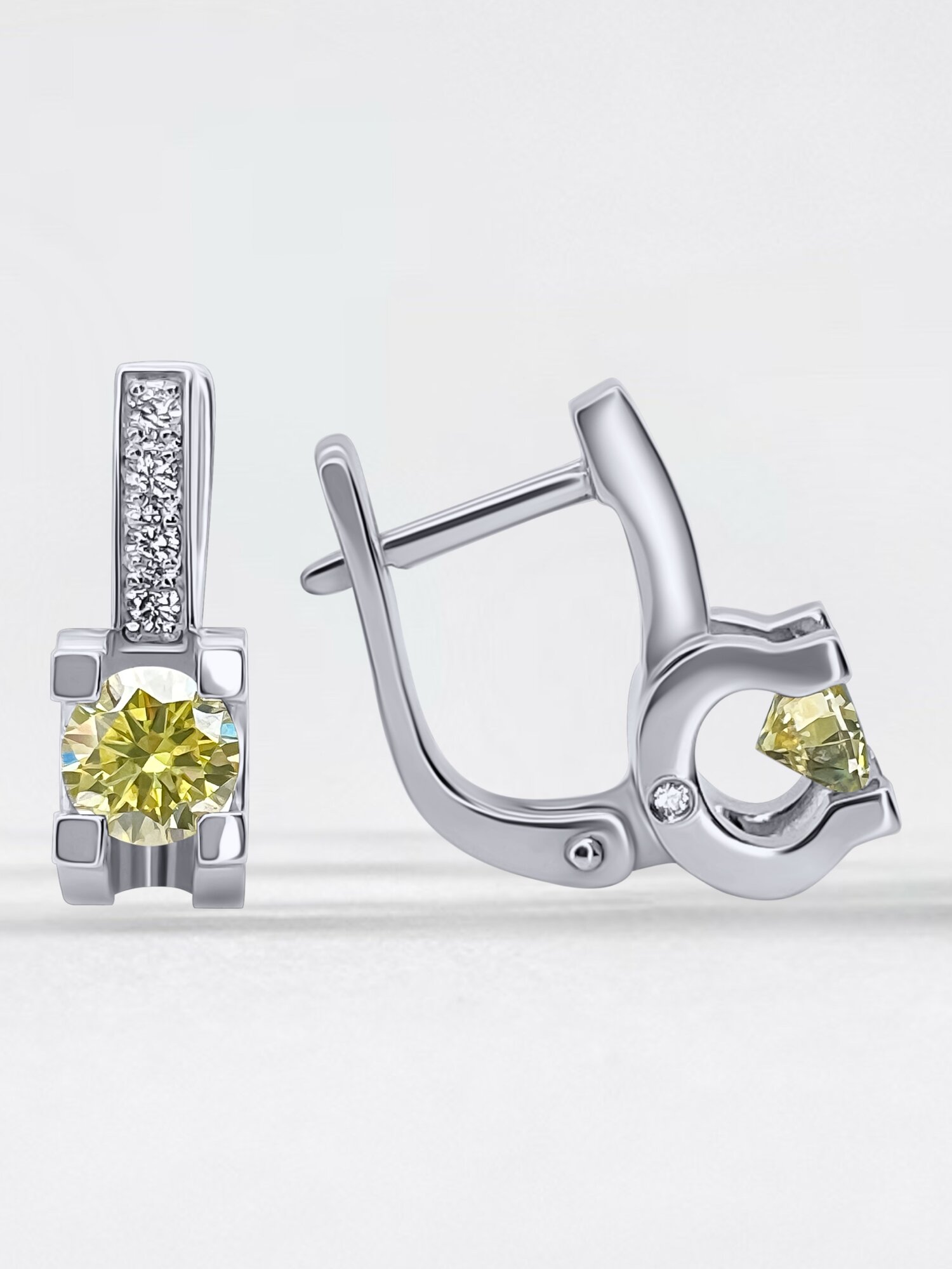Серьги, серебро, 925 проба, родирование, муассанит