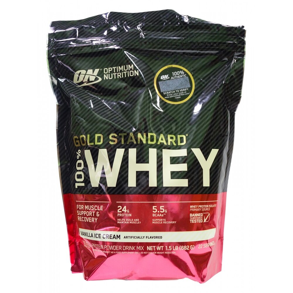 Протеин сывороточный Optimum Nutrition 100% Whey Gold Standard, 682 г, Вкус Vanilla Ice Cream / Ванильное Мороженое, Вес 682 г