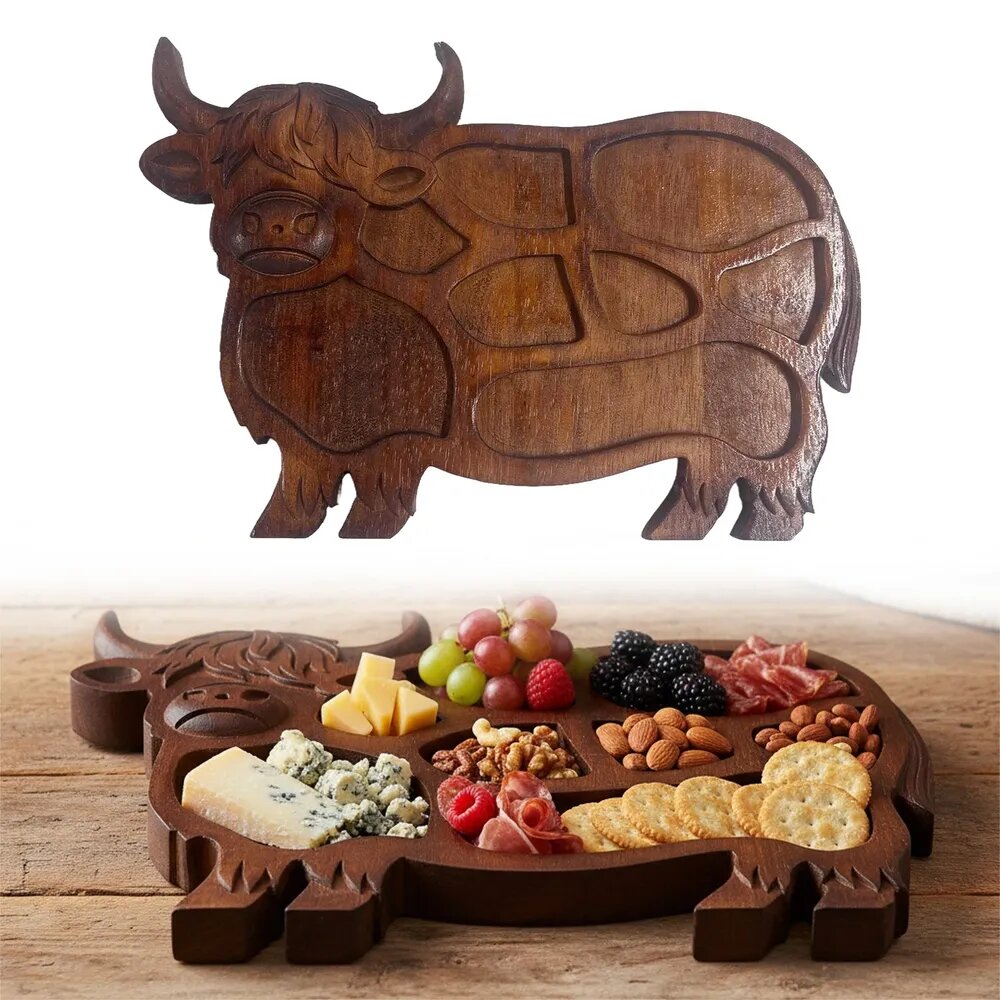 Набор тарелок "Высокогорная корова" 27.3 см 1 шт, деревянная разделочная доска для сервировки закусок