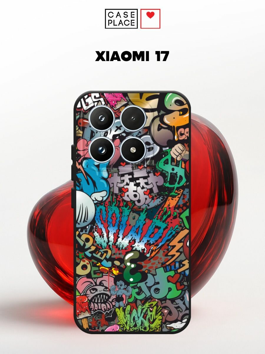 Черный матовый чехол на Xiaomi 17 / Сяоми 17 с принтом Граффити надписи