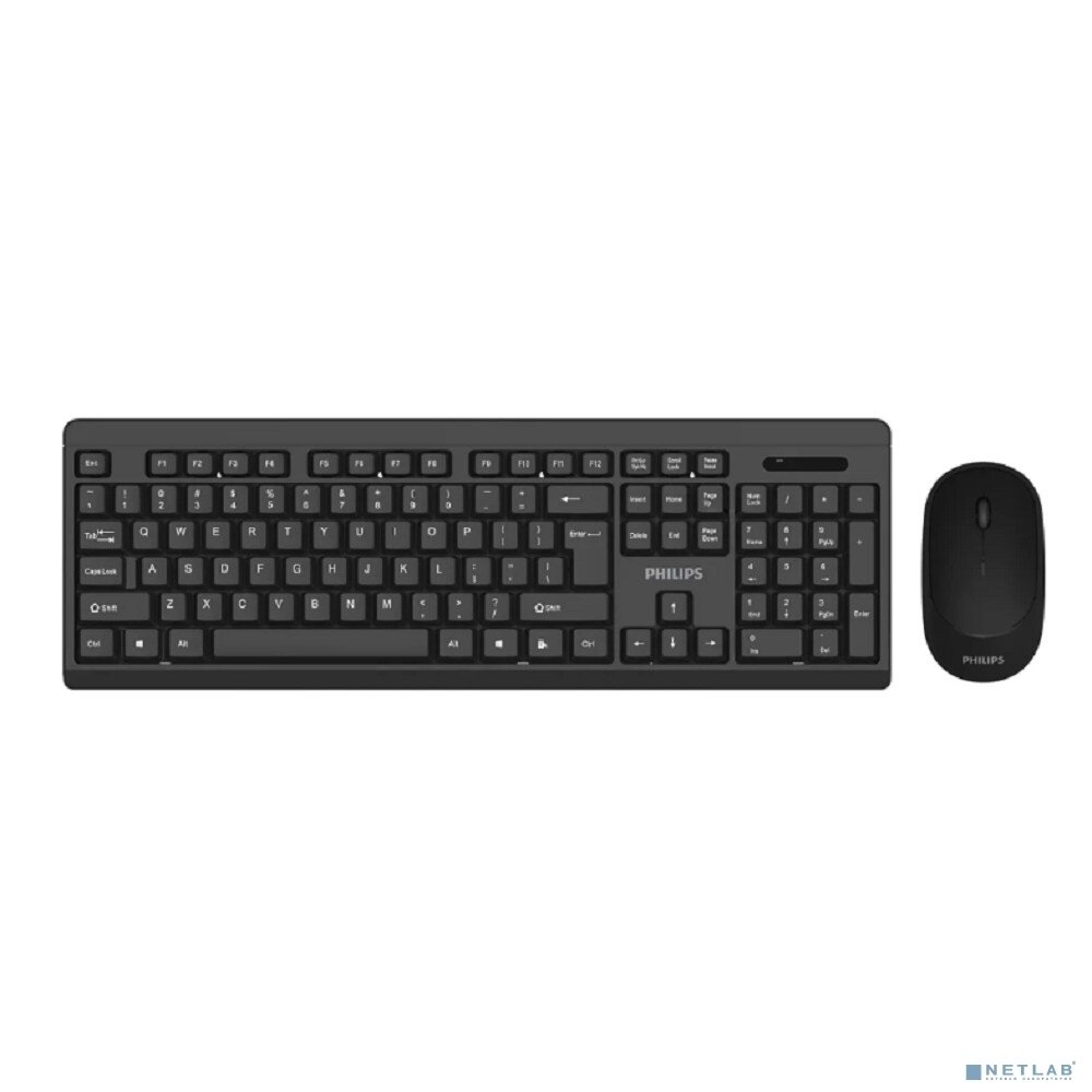 Беспроводной комплект Philips SPT6324, 2.4 GHz 104 клав/3 кнопки, 1600dpi, русская заводская раскладка, черный