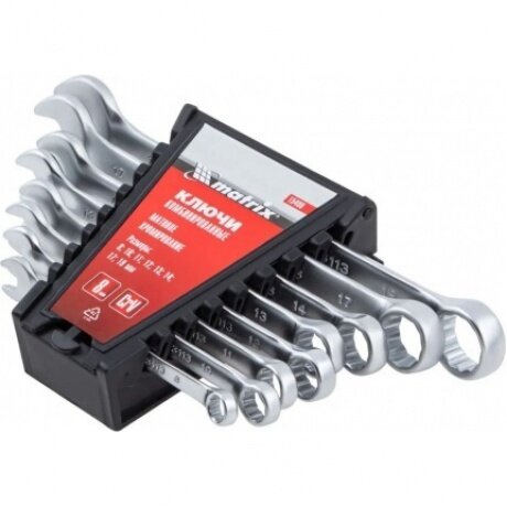 Набор ключей комбинированных, 8 - 19 мм, 8 шт, CrV, матовый хром Matrix