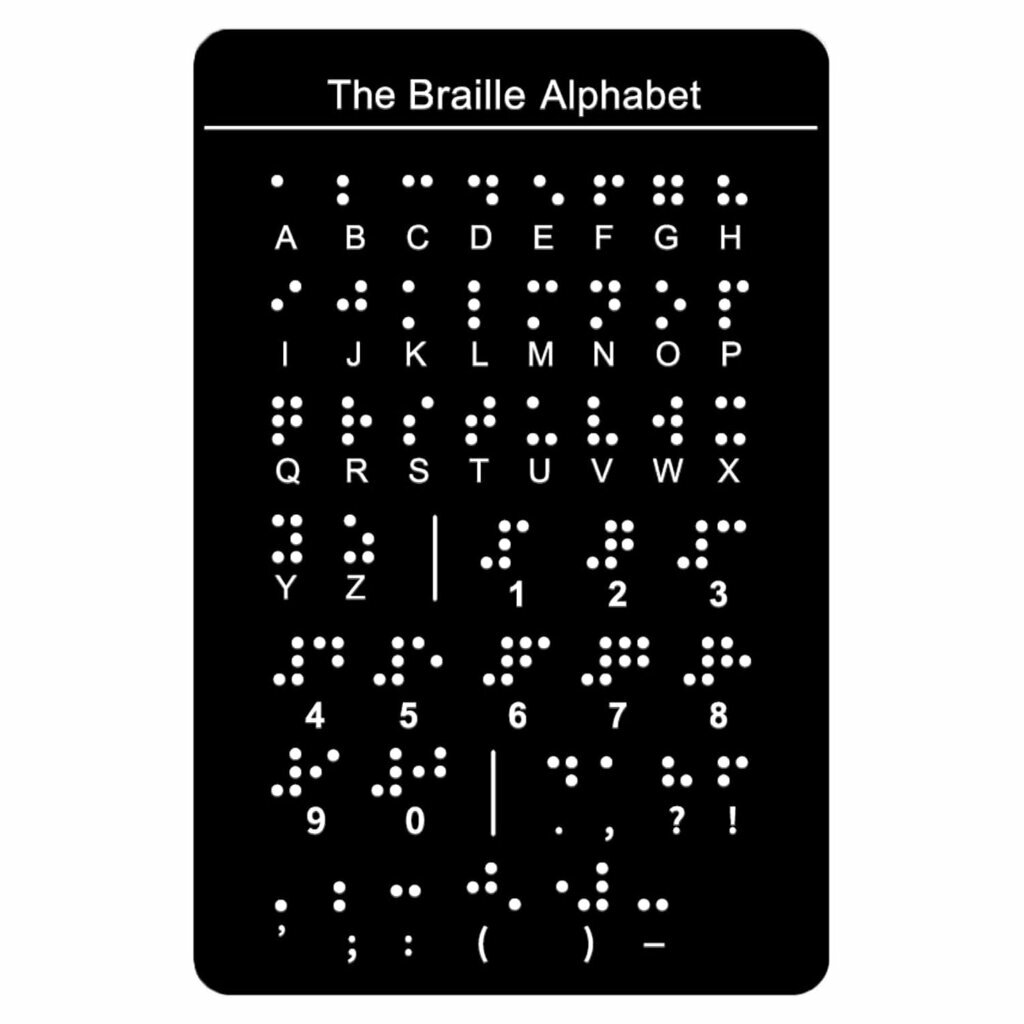 Доска для письма шрифтом Брайля с выпуклостями, цифровая пунктуация, черная вертикальная версия