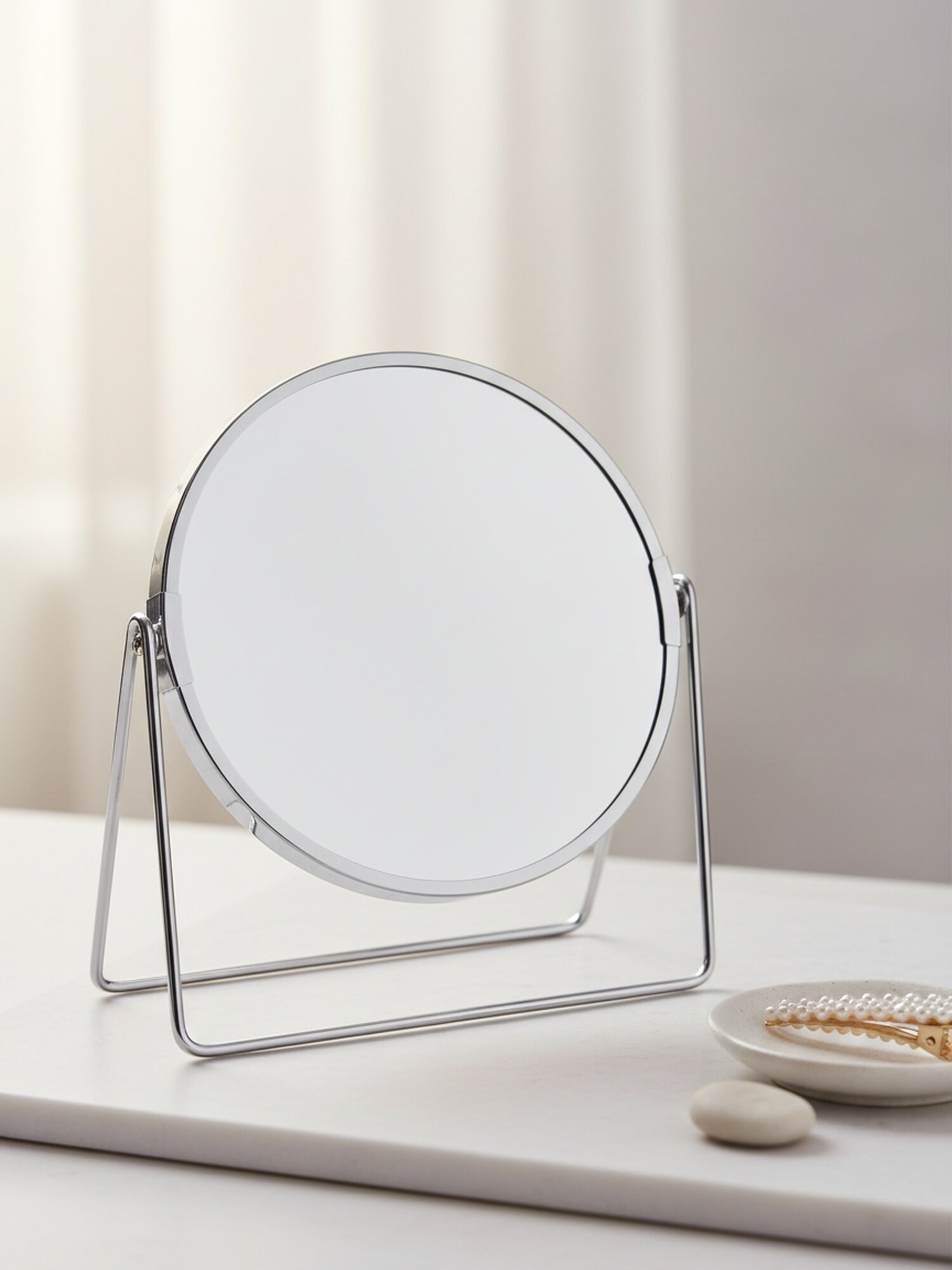 Зеркало настольное круглое косметическое для макияжа, 20х19х17 см, цвет хром серебристый, артикул Y4-11331
