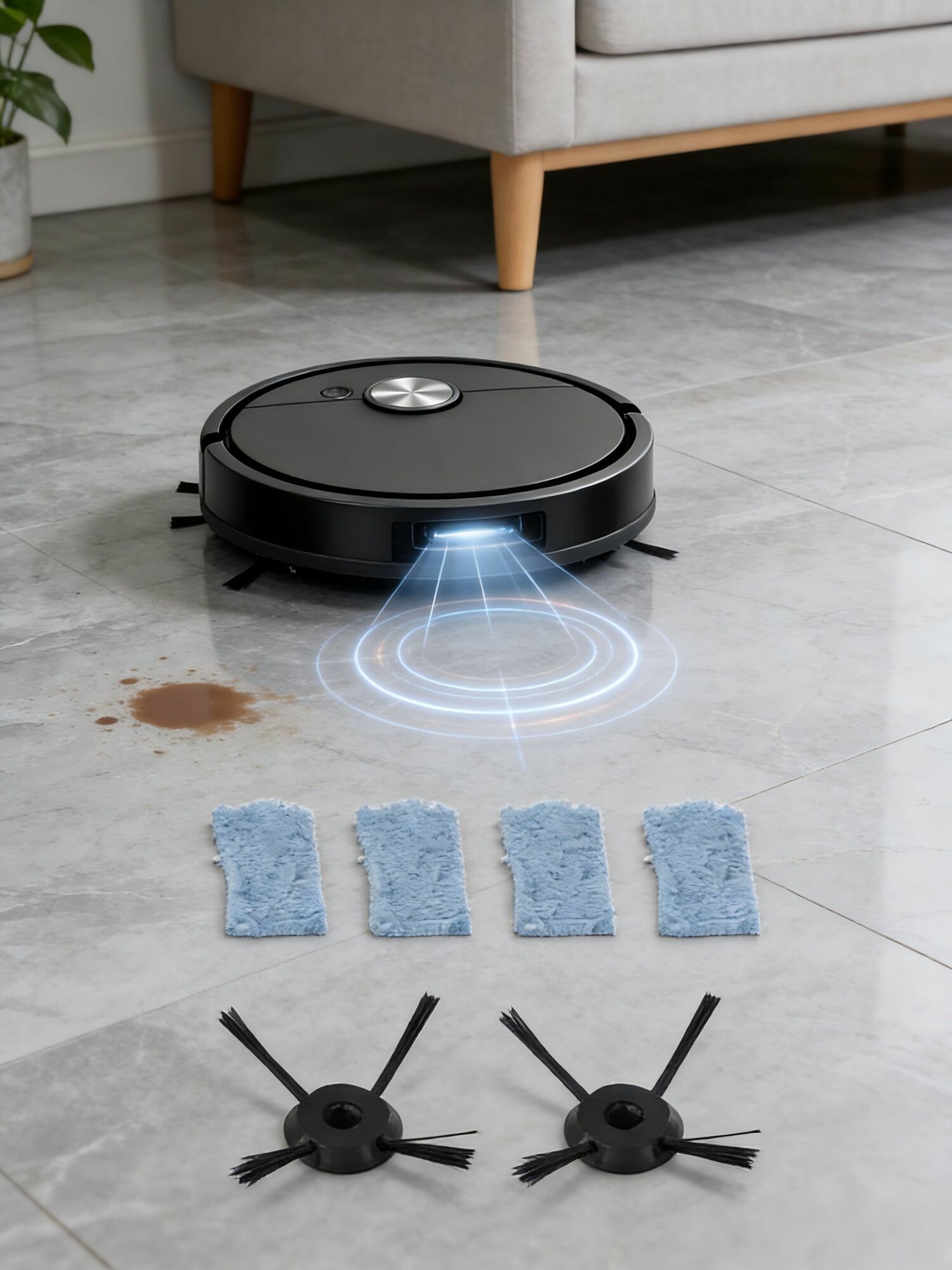 Мини робот пылесос + аксессуары (2 боковые щетки + 4 швабры)