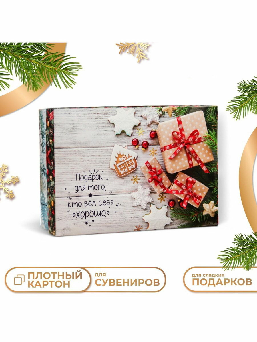 Коробка подарочная новогодняя складная, крышка - дно "Подарок для того, кто вел себя хорошо", 24x17x8 см