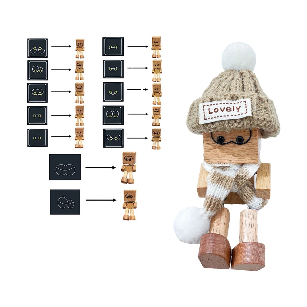 Деревянная кукла-человечек с вязаной шапкой и шарфом креативное украшение кофейного цвета квадратная рука квадратная повязка на голову упаковка из 12 смайликов