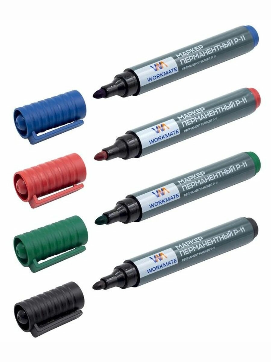 Набор маркеров перманентных Workmate P-11, пулевидные, 2-4 мм, 4 штуки/цвета