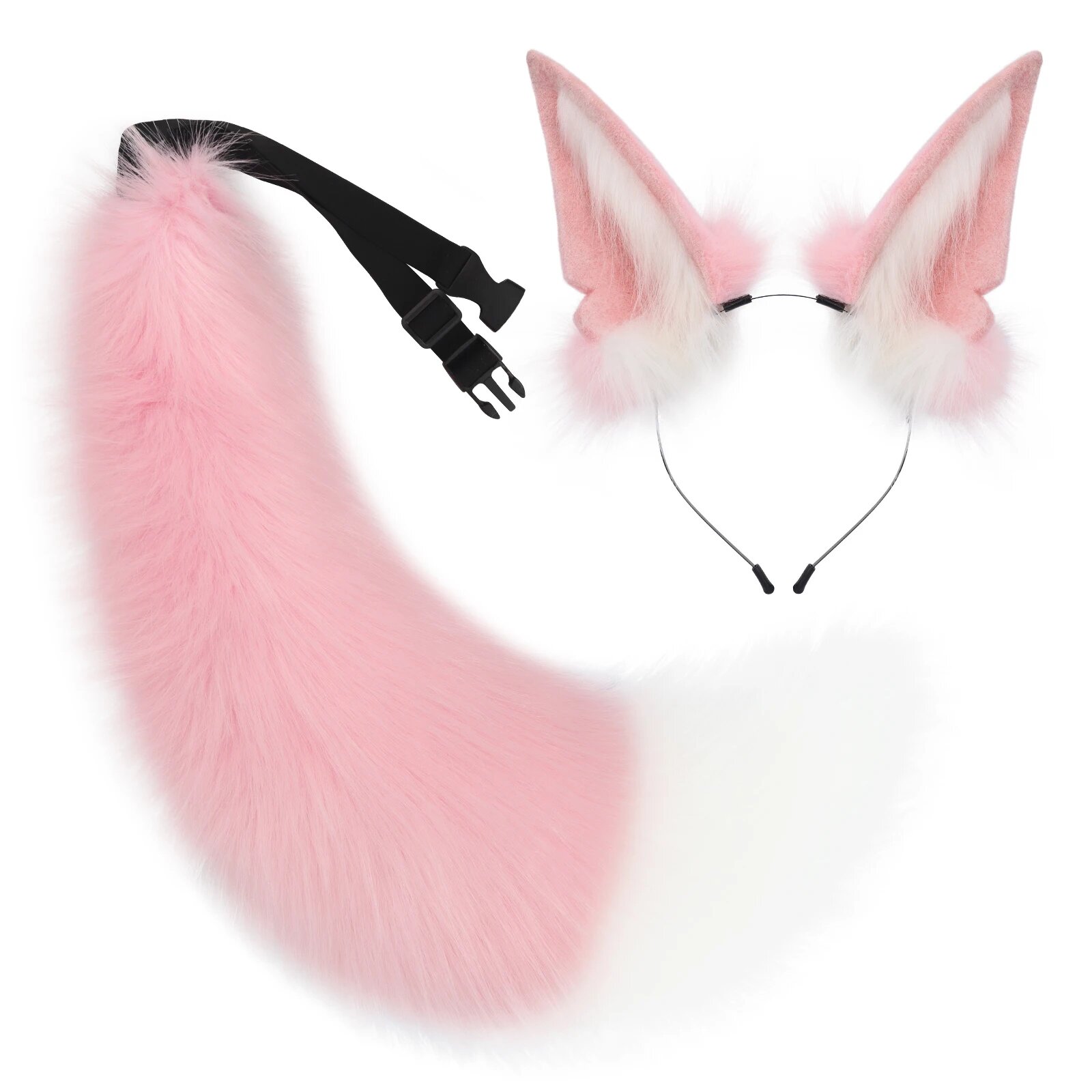 Розовый комплект ушек и хвоста лисы, Pinkwhite