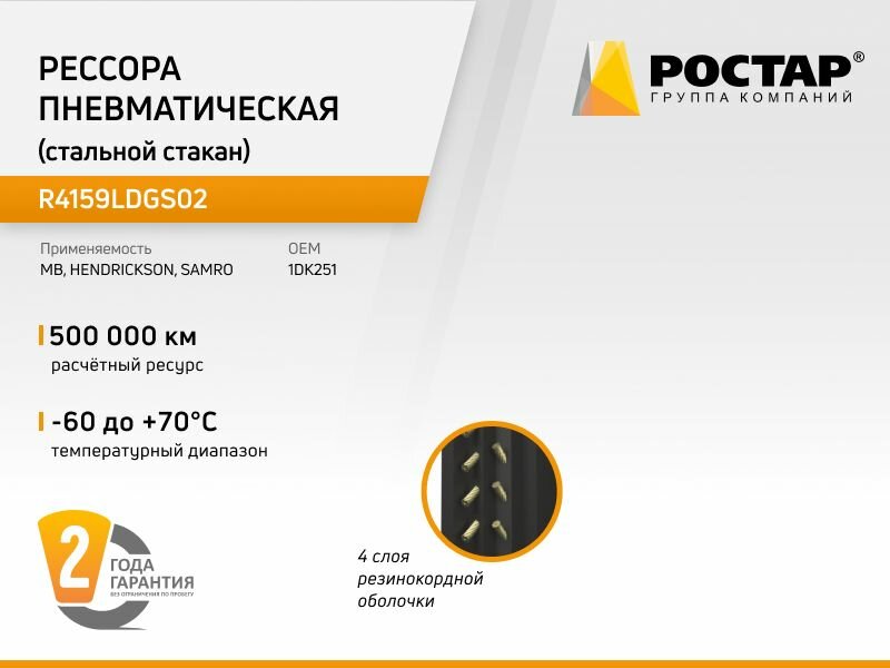 Рессора пневматическая (стальной стакан) R4159LDGS02 (1DK251)