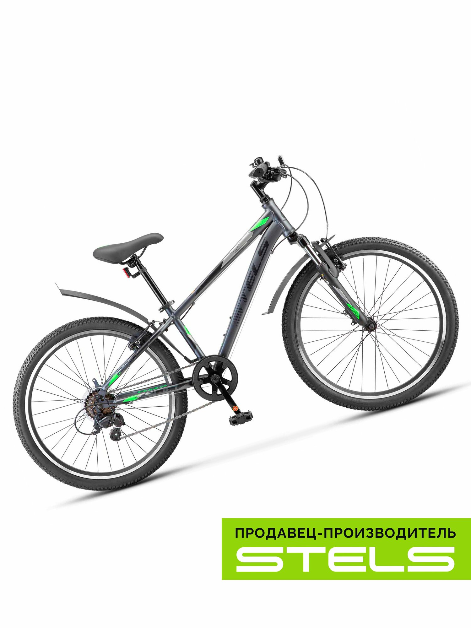 Подростковый велосипед STELS колёса 24 Турбо 400 V рама 12" Темно-серый/зеленый 2025