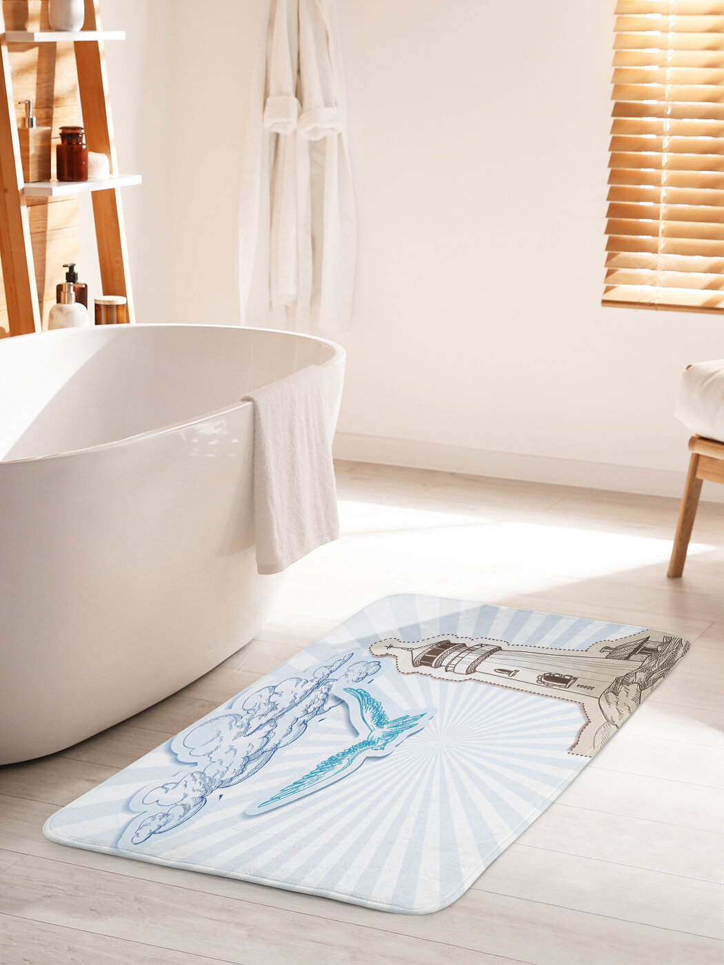 Коврик для ванной комнаты и туалета противоскользящий "Маяк и чайка" 60х100 см, JoyArty