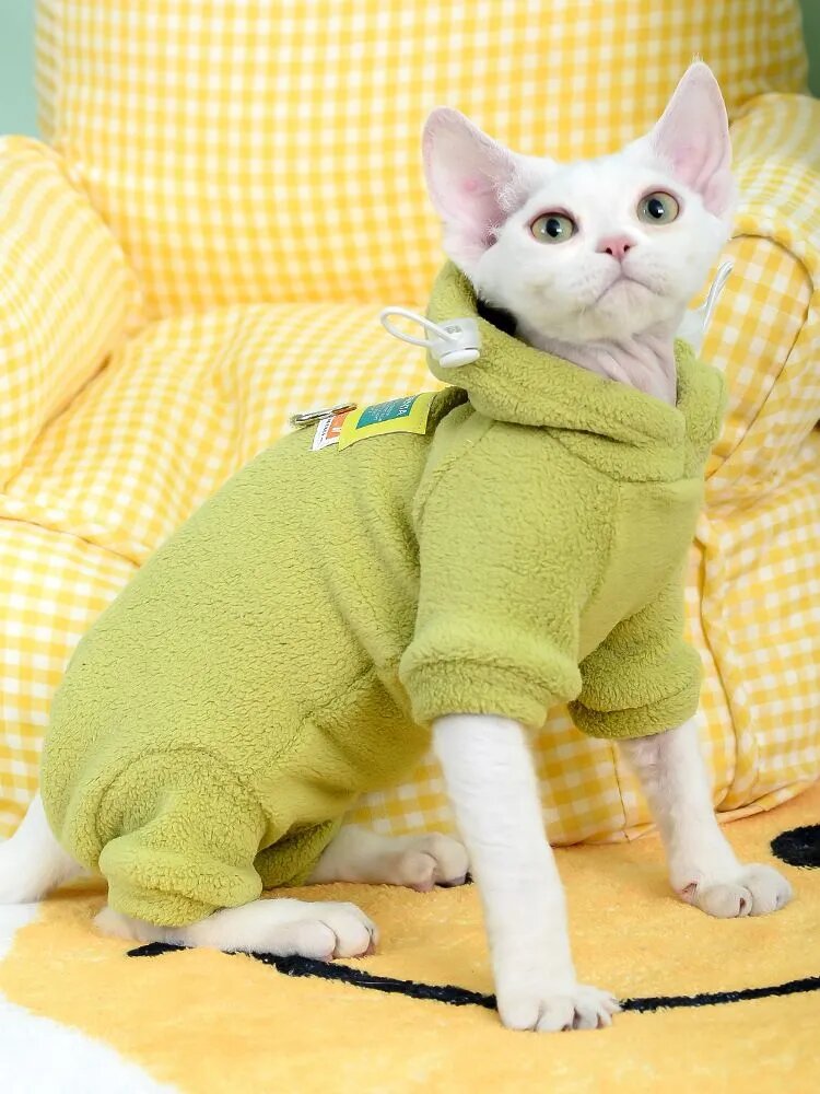 Одежда с капюшоном для кошек-зимняя теплая одежда для безволосых кошек с 4 лапами, комбинезон на все тело