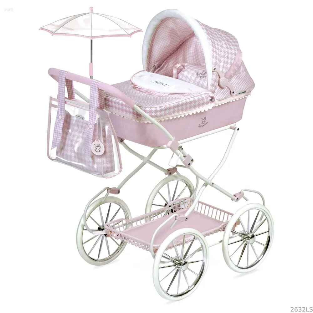 Коляска для кукол-люлька DeCuevas Toys Ницца, с сумкой и зонтом, высота ручки 81 см, большие колеса