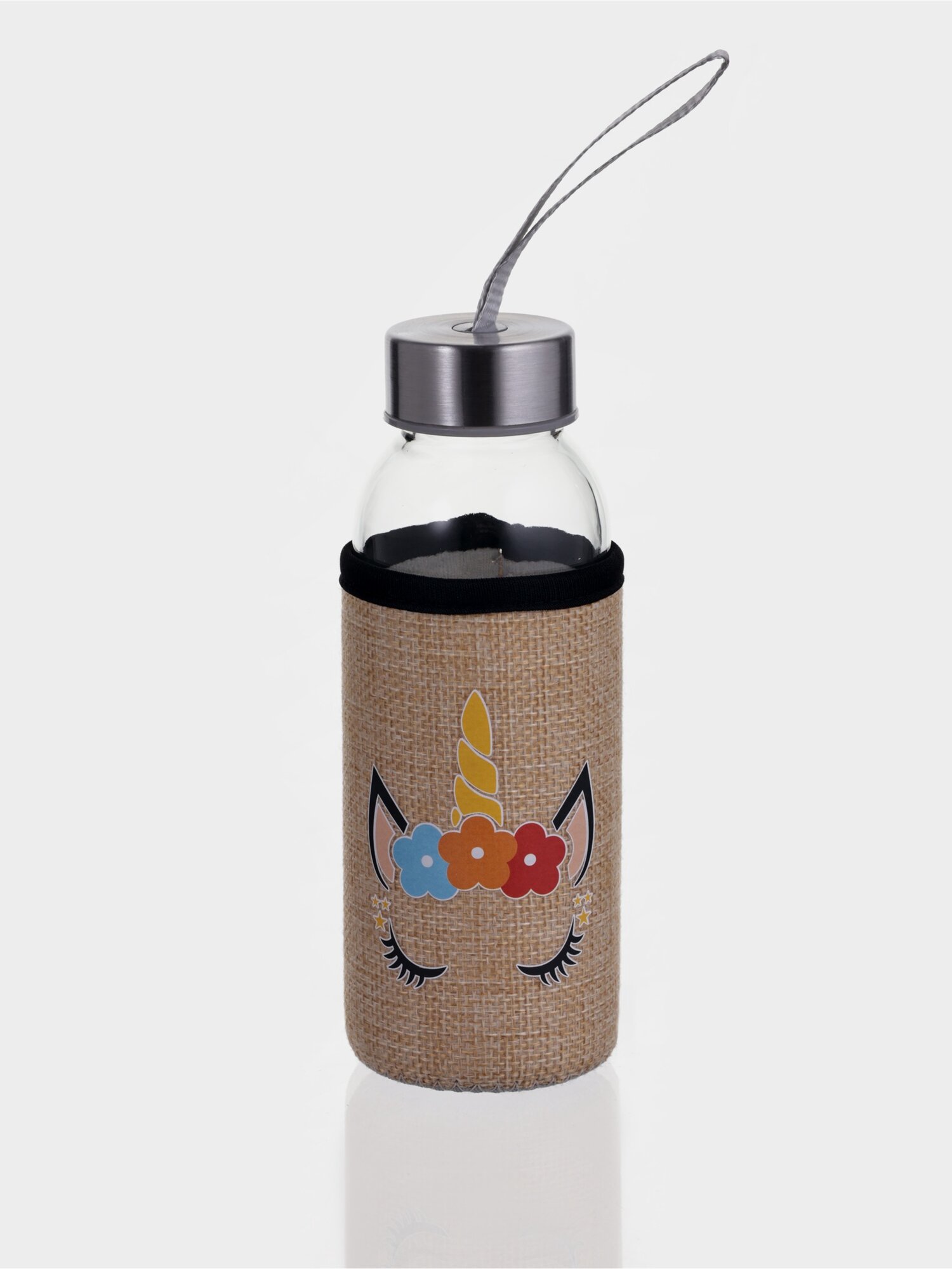 Бутылка для воды стеклянная в чехле «Единорожек», 300 мл, h=16.5 см