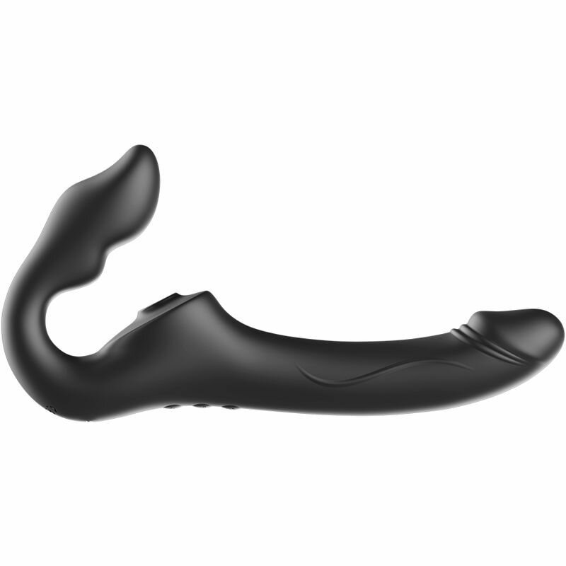 Черный силиконовый безремневой страпон с 3 моторами - 13,5 см.